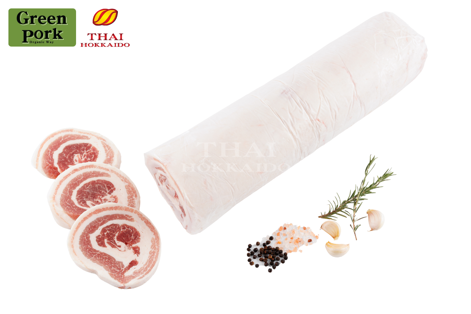 G02-008 Pork Belly skin off (film wrap) Green Pork – Thai Hokkaido